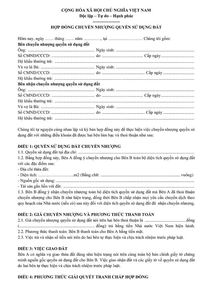 Mẫu hợp đồng mua bán đất mới nhất 2025 cho mọi giao dịch!